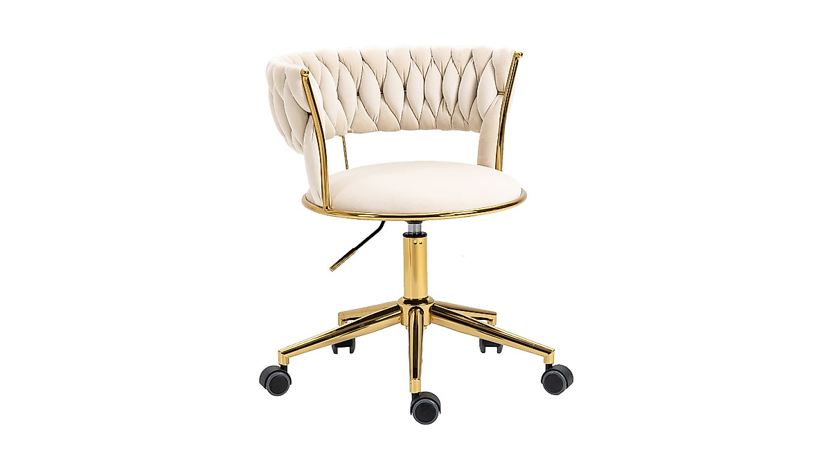 NIOIIKIT Velvet Office Desk Chair - Stylish & Adjustable Ivory Chair