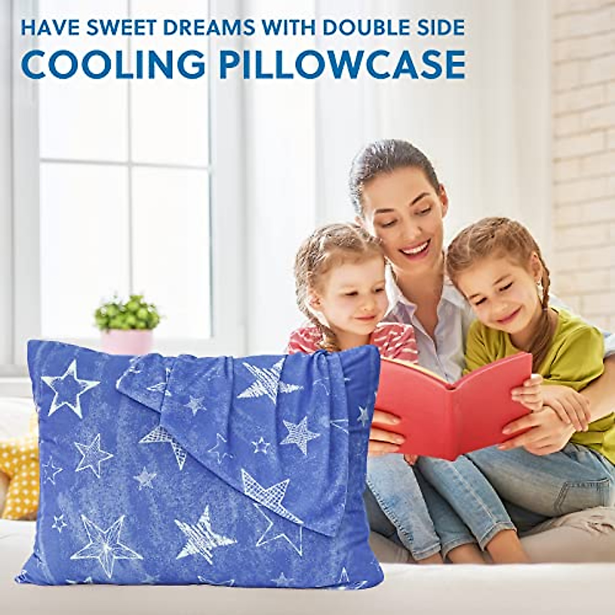 Vamcheer Cooling Pillowcase Queen Size - Double Side Q-Max 0.45 Chill Pillow Covers for Hot Sleeper, 2 Pack Breathable Cold Pillow Case with Hidden Zipper, Anti-Static, Skin-Friendly (20"x30", Blue)