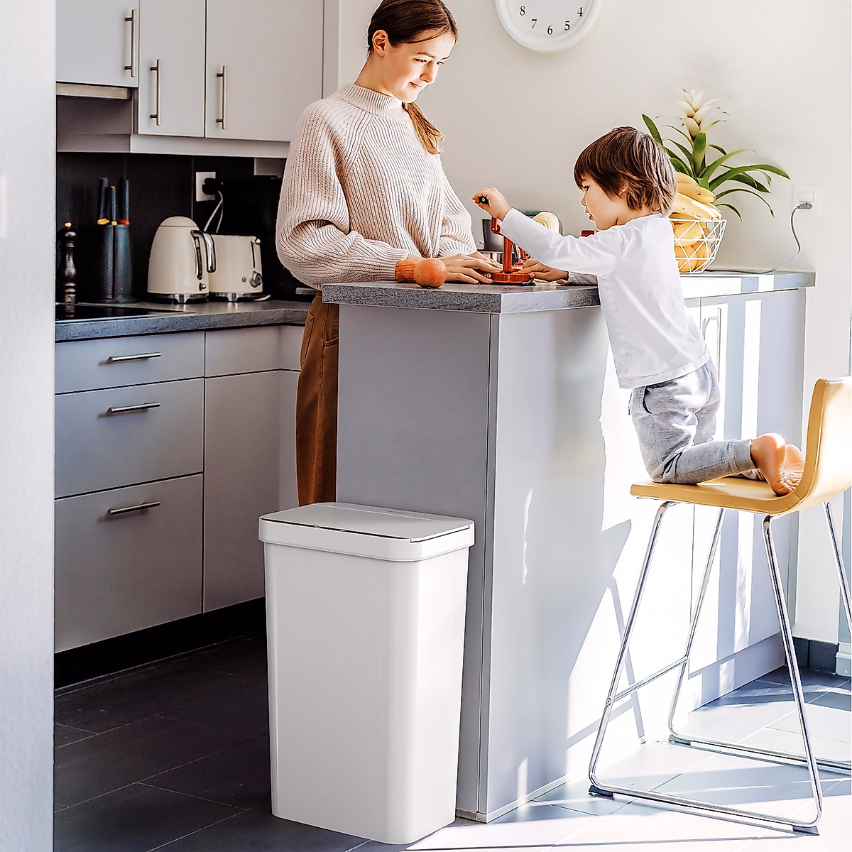iTouchless Prime 13.2 Gallon Sensor Trash Can, Durable Dent-Proof Construction, Slim and Space-Efficient Automatic Bin Great for Kitchen, Home, Office, Business, Garage, White Color Plastic