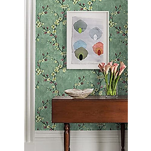 17.7'' x 118'' Floral Peel and Stick Wallpaper Green Flower Contact Paper Waterproof Removable Wallpaper Modern Wall Paper Decorative Self Adhesive Contact Paper for Walls