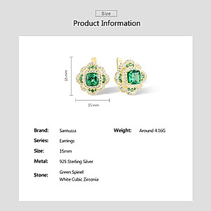 Santuzza 925 Sterling Silver Flower Shape Gemstone Earrings Gold Plated Green Spinel White Cubic Zirconia Daisy Huggie Earrings for Women