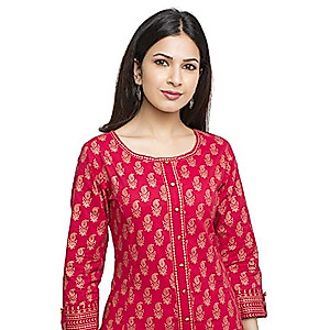 Yash Gallery Plus Size Cotton Gold Printed Anarkali Kurtis for Women (Red)
