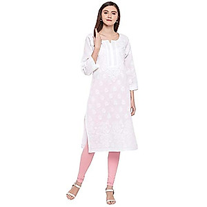 Ada Indian Hand Embroidery Women's Chikankari Cotton Kurta Kurti Tunic A220999 (XXX-Large, White)