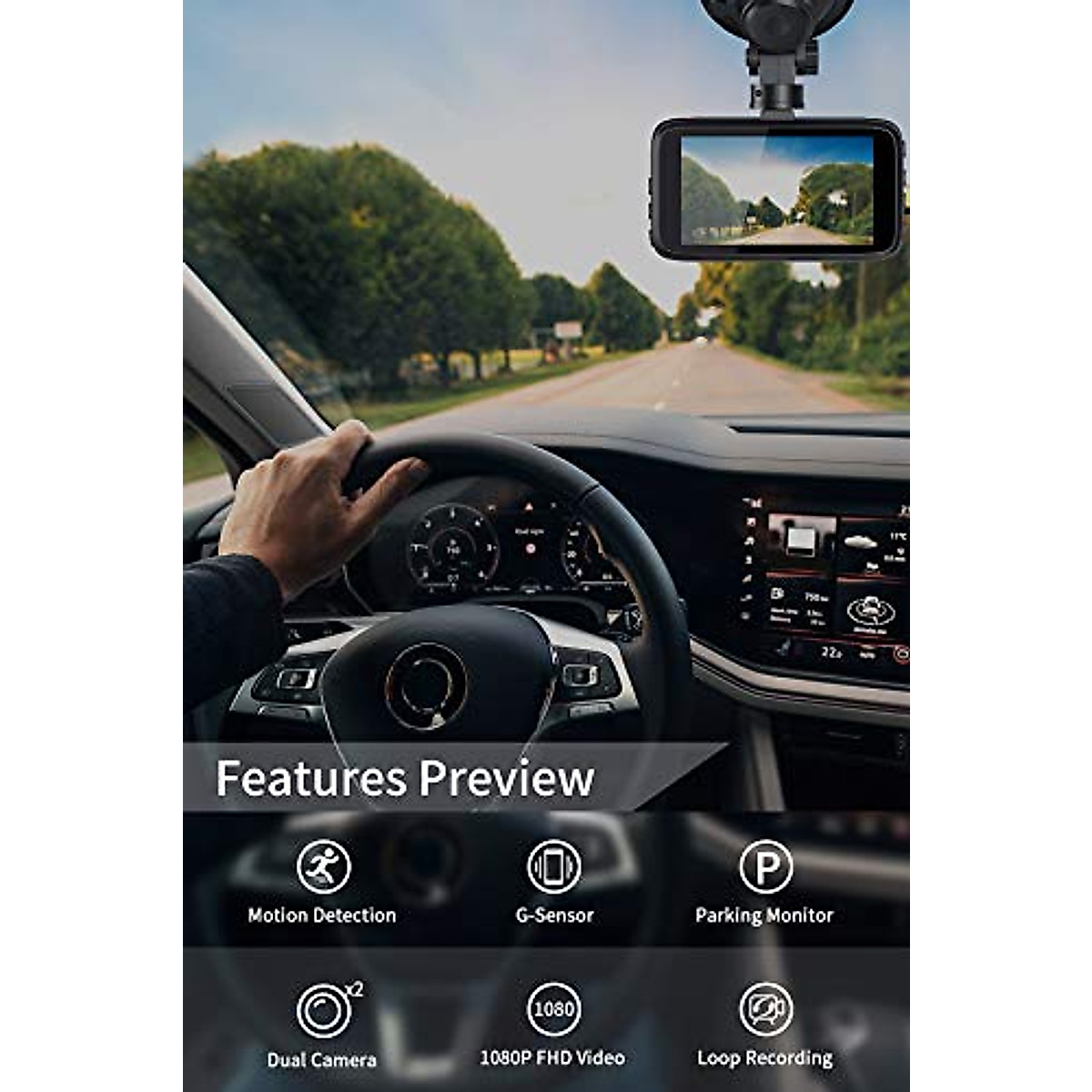Dash Cam Front and Rear, Milerong 1080P FHD Dash Camera for Cars, 3" IPS Display Full HD170° Wide Angle Car Camera with Night Vision, G-Sensor, Loop Recording, Parking Monitor, Motion Detection, WDR