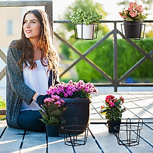 Wesiti 10 Pcs Round Hanging Flower Stand Balcony Planters Railing Hanging Metal Rack Fence Railing Planters Outdoor Balcony Flower Stand Shelf Container(10 Inch,Black)