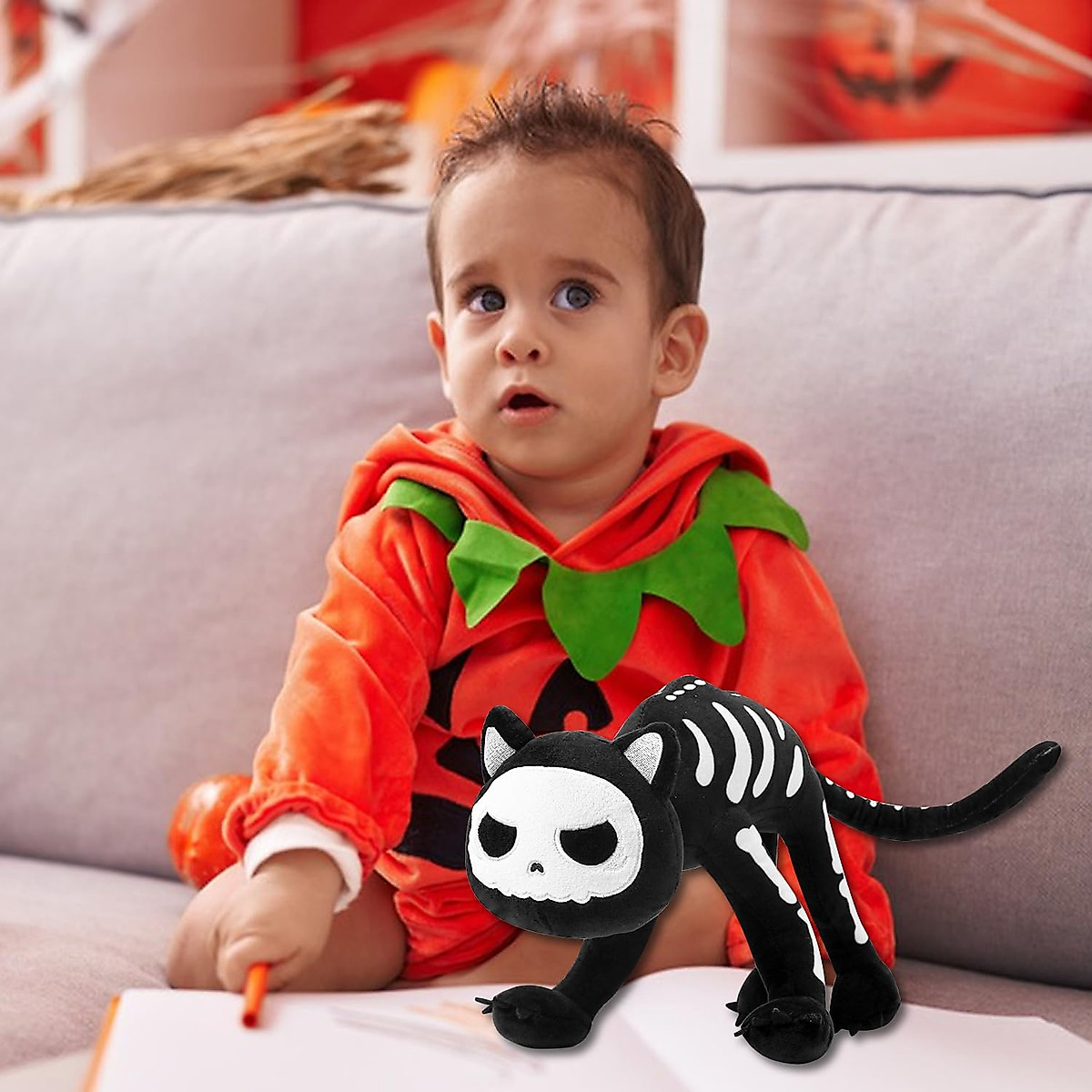 CAIYUEGG Halloween Black Cat Plush,Black Cat Plushies Toys Stuffed Animal Pillows Cute Skeleton Black Cat Plushie Doll Toys,Stuffed Animal Pillow Doll Toys Gift for Fans Boys and Girls Birthday Gifts