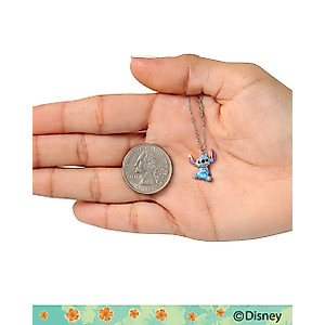 Disney Womens Stitch Sterling Silver Necklace 18" - 3D Pendant Enamel-Plated Stitch Necklace Official License