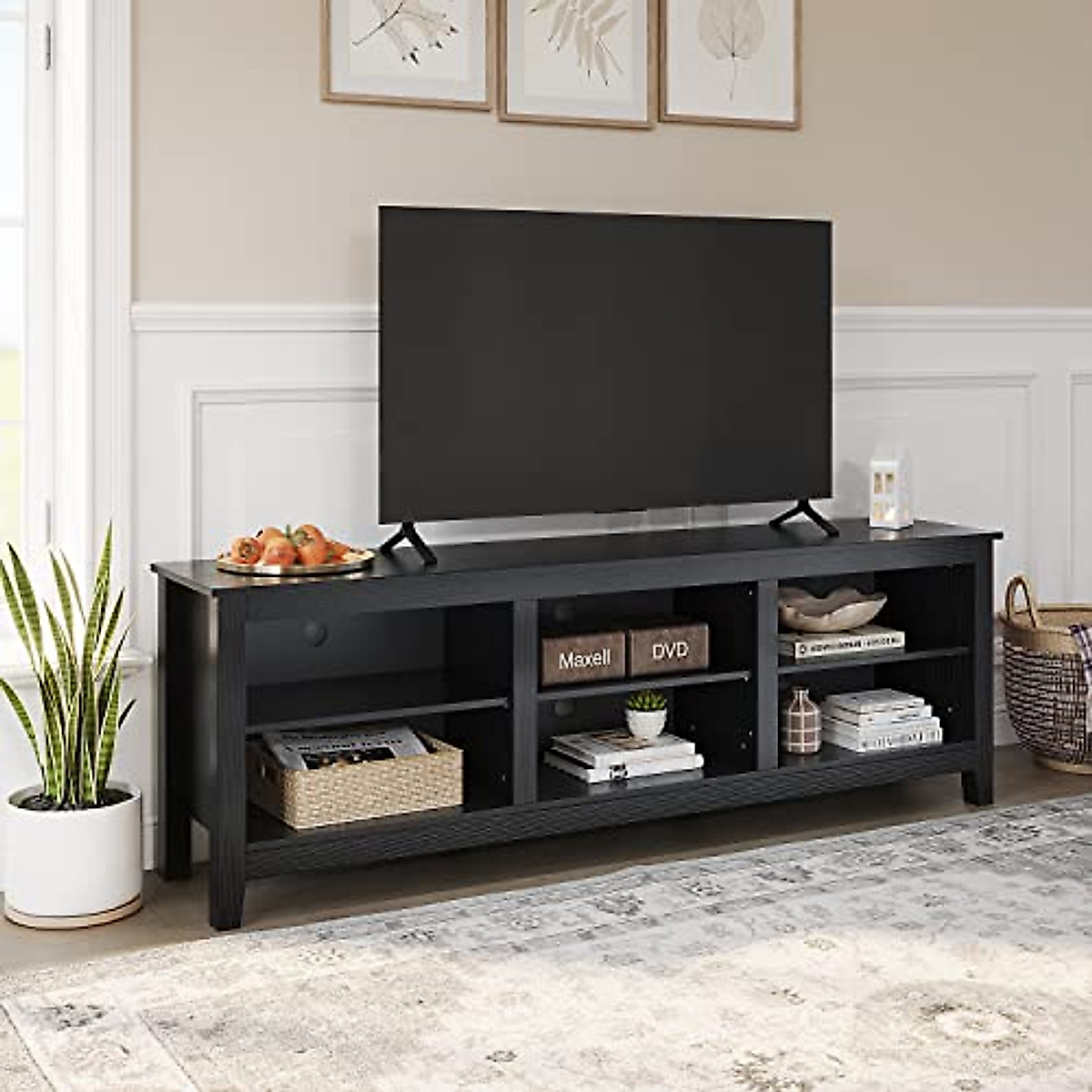 Panana TV Stand 6 Cubby Television Stands Cabinet 6 Open Media Storagefor TVs up to 80 Inches, 70 Inch (70 Inches Black)