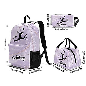 Gymnastic Abstract Marble Purple Personalized Backpack Set for Teen Boys Girls with Lunch Box & Pencil Pouch Bag Travel Backpack