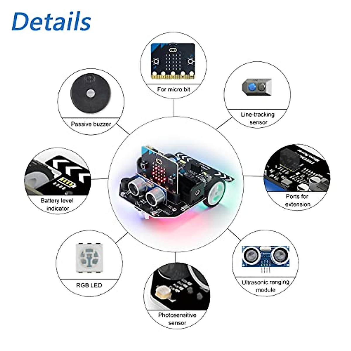 FREENOVE Micro:Rover Kit for BBC Micro:bit (V2 Included), Obstacle Avoidance, Light-tracing, Line-Tracking, Remote Control, Playing Melody, Colorful Lights, Rich Projects, Blocks and Python Code