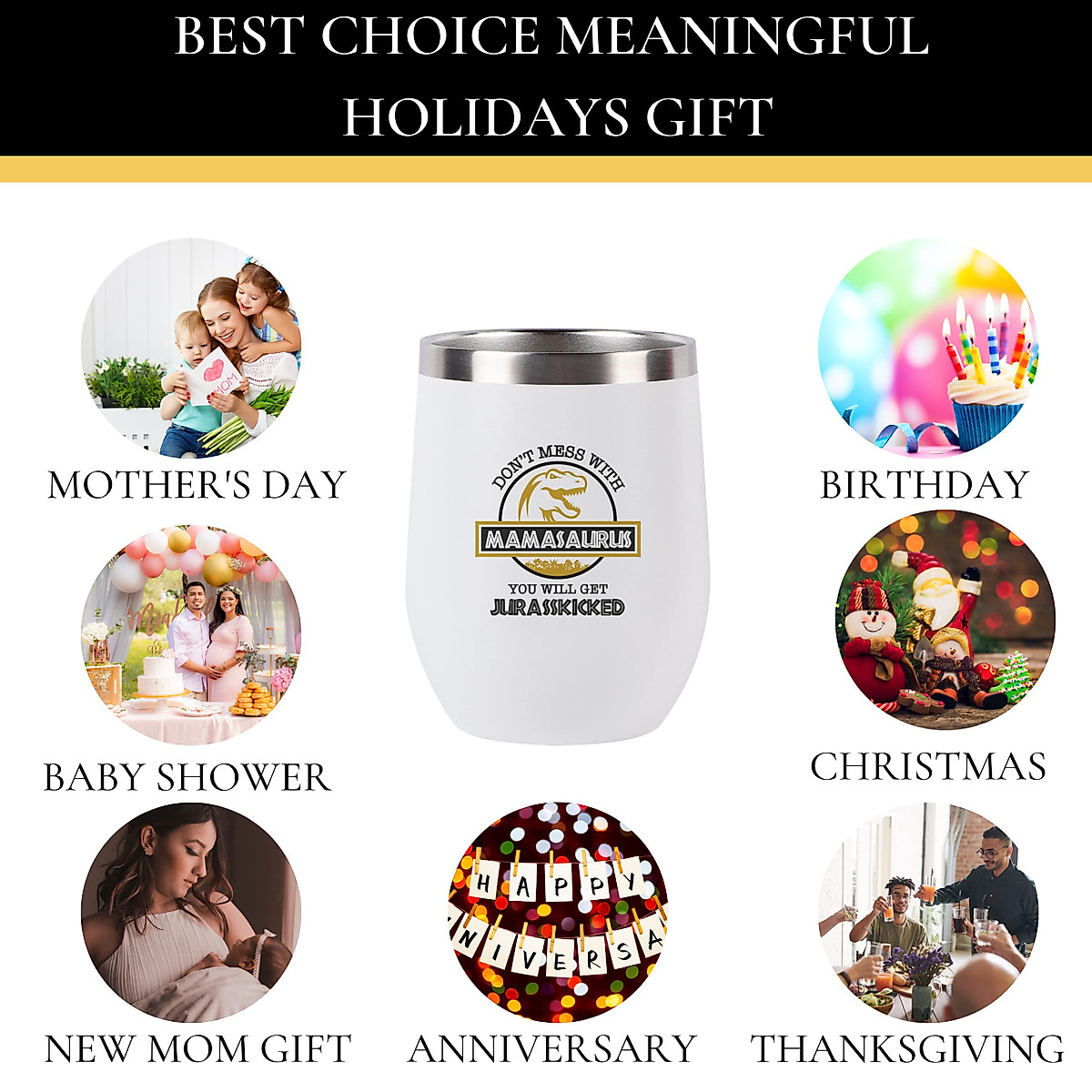 MARKHA Stainless Steel Mamasaurus Tumbler With Straw And Lid - 12 oz. - Mom Coffee Tumbler, Best Mother Gift From Daughter Son And Husband, Funny Present For New Mother And Pregnant Wife