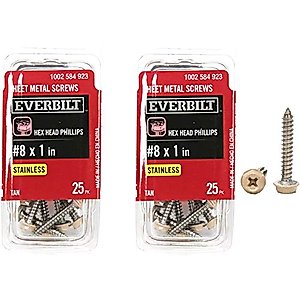 50 Piece #8 x 1 in. Stainless Steel Sheet Metal Screws, Tan Hex Washer Head Phillips Self Tapping Metal Screws in Convenient & Reusable Boxes