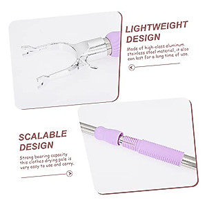 Yardenfun Stainless Steel Telescopic Rod Adjustable Hitch Stainless Steel s Hooks Household Tools Clothes Drying Fork Closet Grabber Clothes Hanger Hook Pole Clothes Reach Rod Clothes Rod