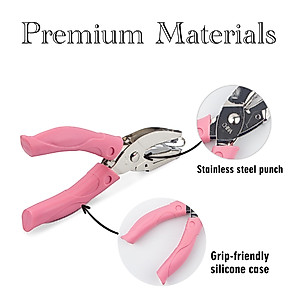 Star Shape Hole Handhold Single Paper Hole Punch for Paper and Crafts, 1/4 inch Puncher with Pink Soft Thick Silicone Cover