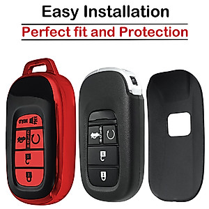 Yonmcfn for Honda Key fob Cover with Leather Keychain,Soft TPU 5 Buttons Key Shell,fit 2022 2023 Civic Accord Remote car Key(Red)