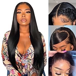 Straight Lace Front Wigs Human Hair Pre Plucked 22Inch 13x4 HD Transparent Lace Frontal Wigs Human Hair Wigs For Black Women Glueless Straight Wigs Brazilian Virgin Human Hair 160% Density