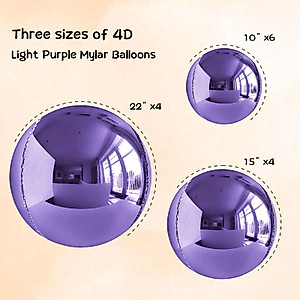 14pcs Purple Foil Balloons Mylar Balloons 22in 15in 10in Purple Balloons Different Sizes Large Metallic Pastel Purple Balloons Chrome Balloons Decor| 360 Degree 4d Round Helium Balloons Purple