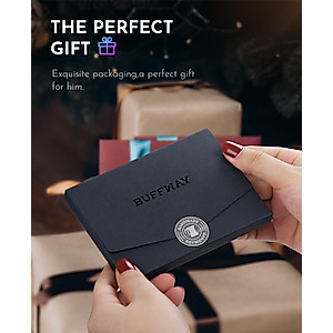 Buffway Slim Wallet for Men Women Minimalist Small Leather Front Pocket Wallets with RFID Blocking and Gifts Box - Bassa Black