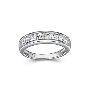 MORGAN & PAIGE Wedding Anniversary Ring - Classic Channel-Set Princess Cut Cubic Zirconia - 925 Platinum Plated Sterling Silver Anniversary Bands For Women - Size 8