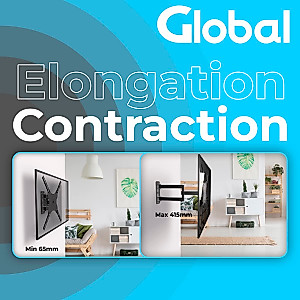 Global Electronics Tv Stand, Rotating Tv Mount, Articulating TV Mount with Long Arm, Tv Stands for Living Room Easy Installation fits 14 to 55 Inch Flat and Curved TVs VESA Mount 400x400mm