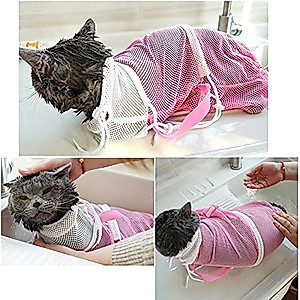 3 Pieces Cat Bathing Bag Cat Shower Net Bag with Cat Shell Comb, Anti-Bite Anti-Scratch Adjustable Breathable Mesh Grooming Carrier Bag for Pets, Bathing, Nail Trimming, Feeding Medicine, Ear Clean