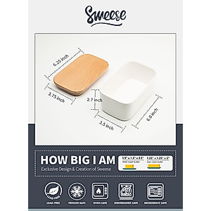 Sweese 303.101 Large Butter Dish - Airtight Butter Keeper Holds Up to 2 Sticks of Butter - Porcelain Container with Beech Wooden Lid, White