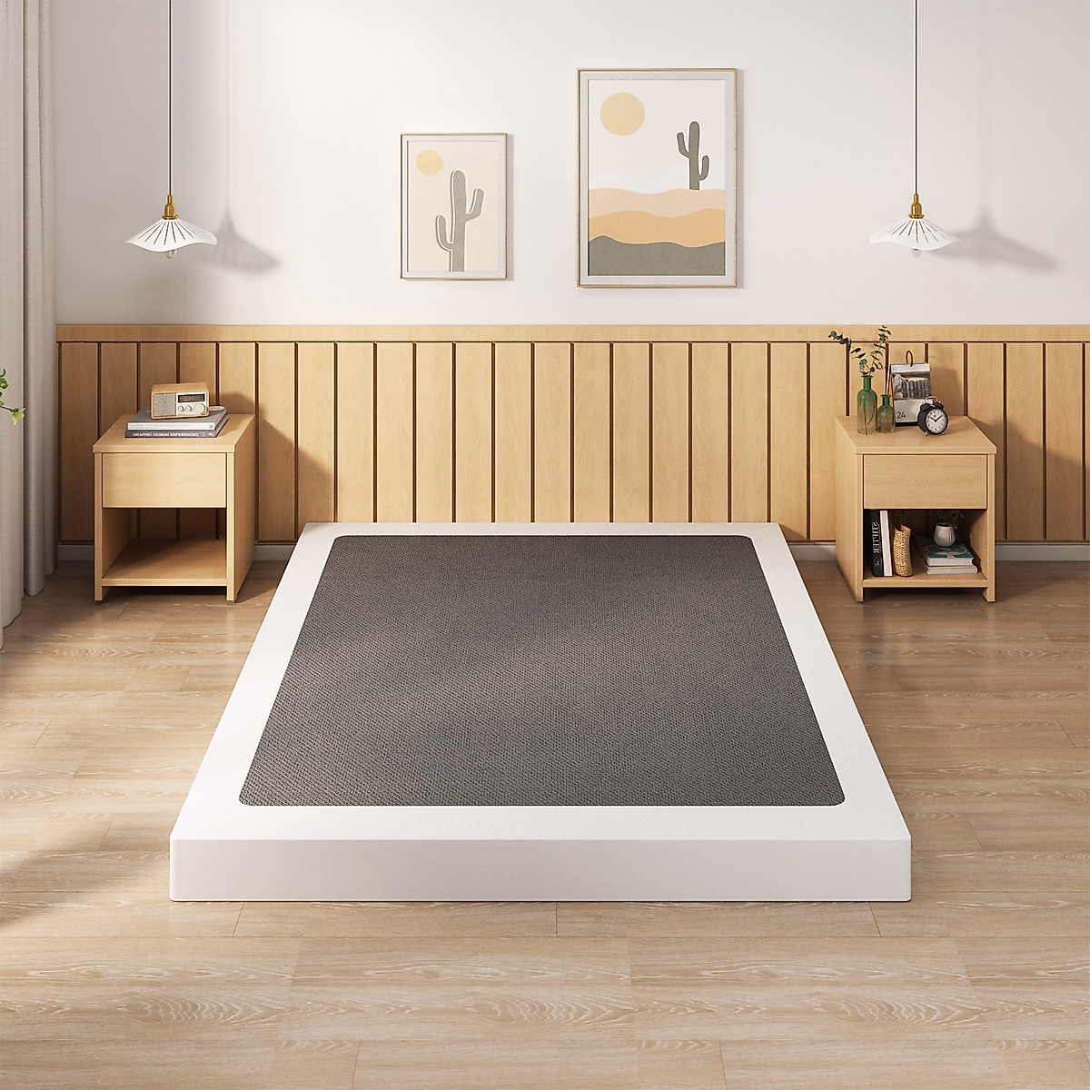 EMODA 5 Inch California King Box Spring Bed Base, 3000 lbs Heavy Duty Metal Mattress Foundation with Fabric Cover, Easy Assembly