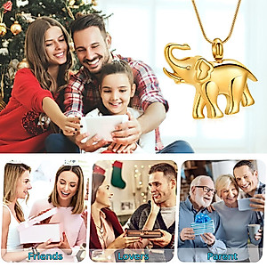 AIWENXI Animal Cremation Jewelry Elephant Urn Necklace for Ashes Stainless Steel Memorial Necklaces Keepsake Jewelry for Human Pet Ash Holder with Filler Tool(Gold)