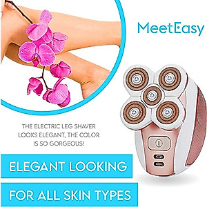 Meeteasy Electric Leg Shaver for Women - Rechargeable Painless Lady Razor for Leg Face Lips Body Underarms Armpit - Female Cordless Bikini Trimmer (Gold)