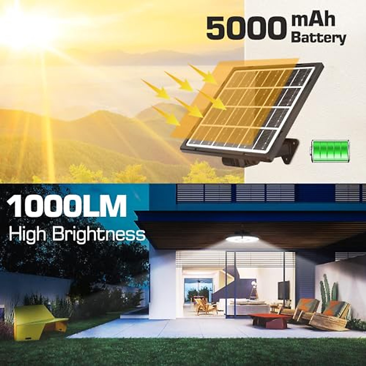 CLY Solar Shed Light Indoor Outdoor 152LED Motion Sensor Pendant Light 1000LM, Dimmable 2500K-6500K Remote Control 5 Modes Timer Memory Function Hanging Solar Lights for Garage Barn Patio Gazebo