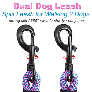 Mycicy Double Dog Leash Coupler, Extension Rope for Two Dogs, No Tangle Dual Dog Lead Splitter for Small Medium Dogs 10-35 lbs (1/3" X 33"- Pinkblue)