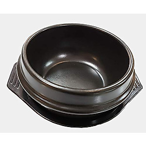 Black Dolsot/Stone Bowl w/Black Tray for Hot Pot/Bibimbap & Korean Food (1, 5.5 Inch (24 oz))