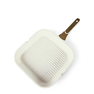 Otantik Non-Stick 11” Square Grill Pan Cast Aluminum - Griddle Pan with Pour Spouts - Ceramic Marble coating - Cool Handle - PTFE & PFOA Free - Compatible with All Stovetops (Brown)