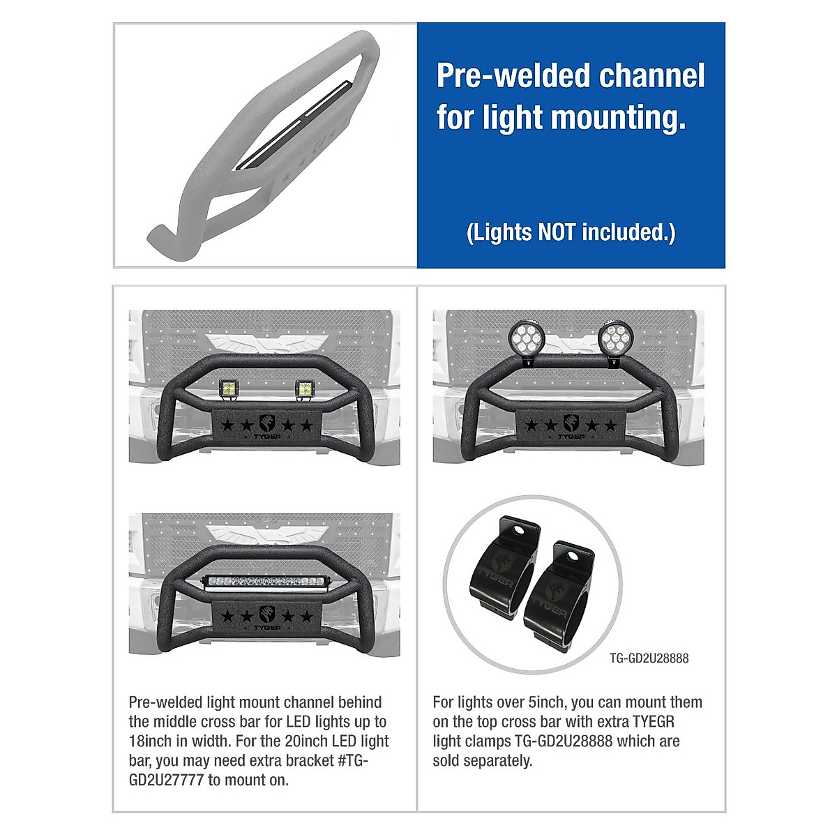 Tyger Auto TG-GD6F60098 Front Bumper Guard Compatible with 2004-2024 Ford F150 (Exclude Heritage, Raptor, 20-22 Diesel, 22-24 Lightning EV) | Textured Black | Light Mount | Bull Bar