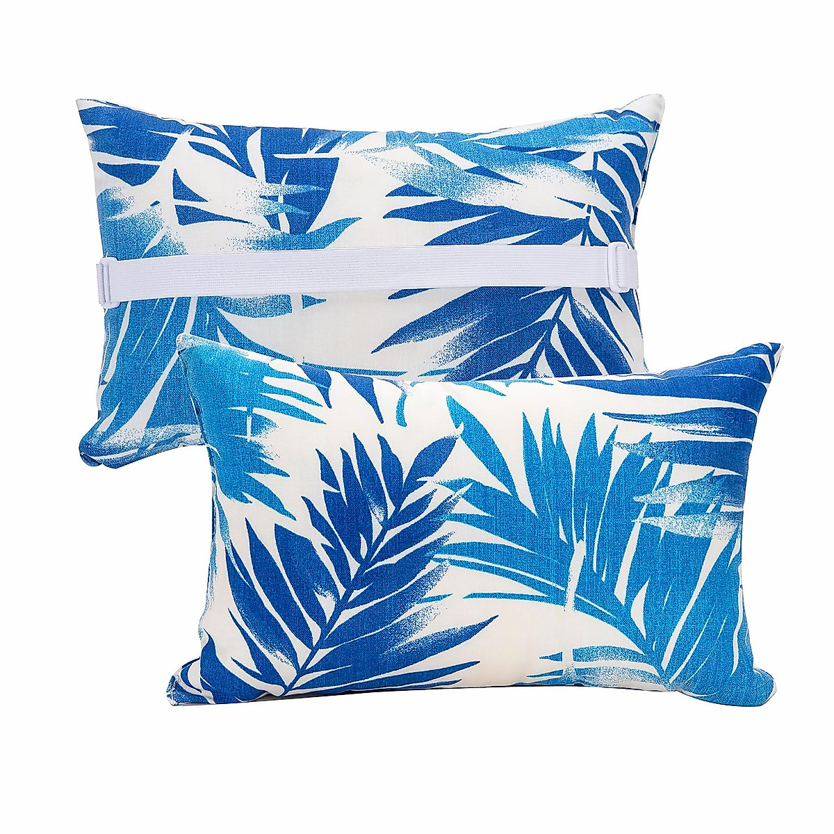 JMGBird Outdoor Pillow for Chaise Lounge Chair Set of 2 Waterproof Headrest Pillow Lumbar Pillows with Insert & Adjustable Elastic Strap for Beach Poolside Patio Office, 10x16 Inch