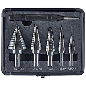 Anfrere 5PCS M2 Step Bits Set, 50 Sizes M2 HSS Step Drill Bits, 1/8"-1-3/8" Unibit Drill Bits Set for Sheet Steel Metal with Storage Case, Multiple Hole Stepped Up Bits Home Tools, 1016