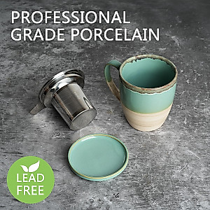 Bosmarlin Ceramic Tea Cup with Infuser and Lid, 16 Oz, Dishwasher and Microwave Safe, 5 Colors to Choose, Reactive Glaze, Steeping Tea Mug with Strainer (Green)