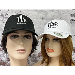 Embroidered Matching Mr Mrs EST 2024 Hats, Black White Bride Groom Dad Hat Baseball Caps, Gifts for Anniversary Newlywed Honeymoon