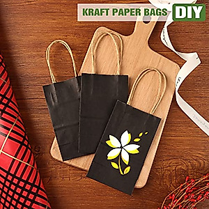 Moretoes 60pcs Small Black Kraft Paper Bags 6 x 3.5 x 2.4 Inches Mini Gift Bags with Handles Bulk Party Favor Bags Candy Bags