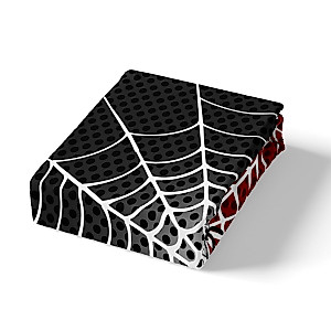Manfei Spider Kids Fitted Sheet Twin Size, White Spider Web Black Dots Bedding Set 2pcs for Boys Girls Room Decor, Red and Black Bed Cover with 1 Pillowcase, Soft Polyester Bedding, No Top Sheet