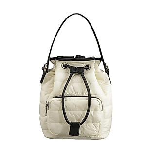 Bucket Bag Puffer Tote Bag Fashion Quilted Crossbody Bag for Women Puffy Purse Messenger Handbags Down Padded Shoulder Bag (white)