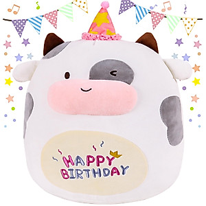 HAIJUNYA 16" Cow Plush Toy Cute Cow Stuffed Animals Soft Pillow Plushies Kawaii Cow Plushie for Girls Boys Kids Birthday Gifts Decor, Halloween, Christmas, Thanksgiving