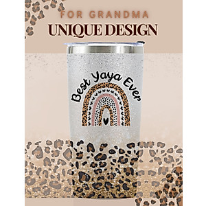 Onebttl Yaya Gifts from Granddaughter, Grandson, Insulated Stainless Steel Wine Tumbler with Lid and Straw, for Grandma on Mother's Day, Birthday, Christmas, Best Yaya Ever, Glitter Silver, 20 oz