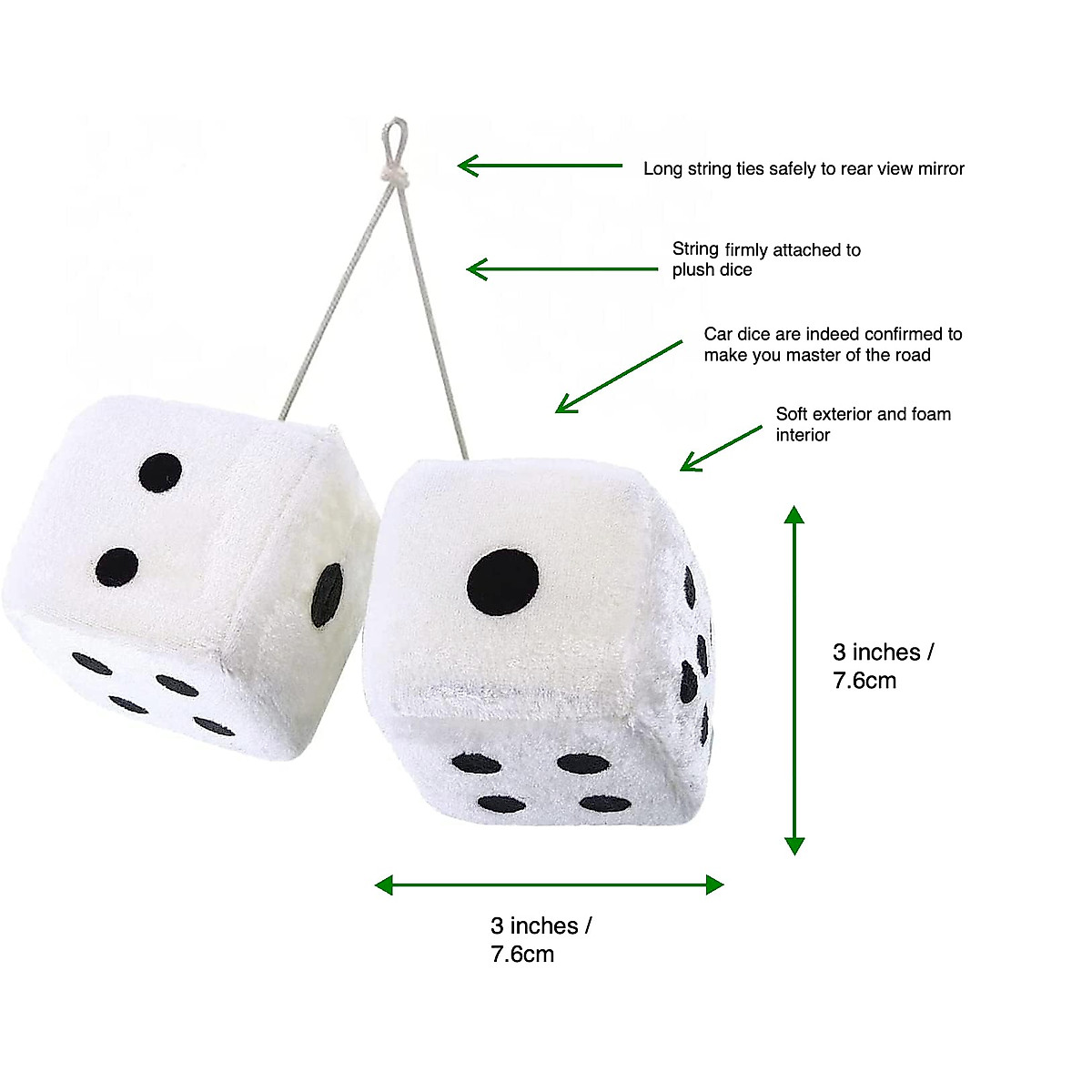[4 DICE 2 Pack] Retro Hanging Dice for Car Mirror Black and White (Nostalgic 80’s Fuzzy Car Dice for Mirror) Plush Car Accessories (Set of 2)