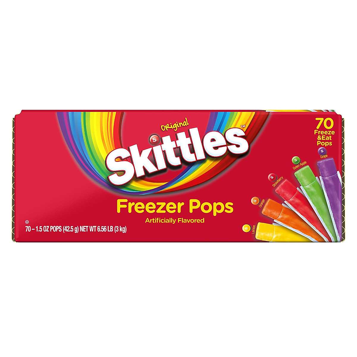 Skittles Fat Free Freezer Bars, Assorted Flavors, 1.5 Oz Bars, 70 Ice Bars