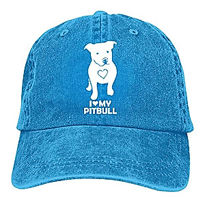 I Love My Pitbull Dog 0 Baseball Cap Vintage Adjustable Washed Hats Twill Plain Cowboy Hats Denim Dad Hat for Men Women Boy Girl Blue