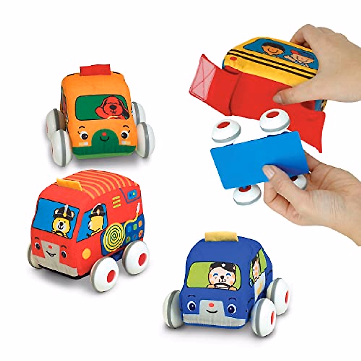 Melissa & Doug K's Kids Pull-Back Vehicle Set - Soft Baby Toy Set With 4 Cars and Trucks and Carrying Case - Pull Back Cars, Toys For Babies And Toddlers