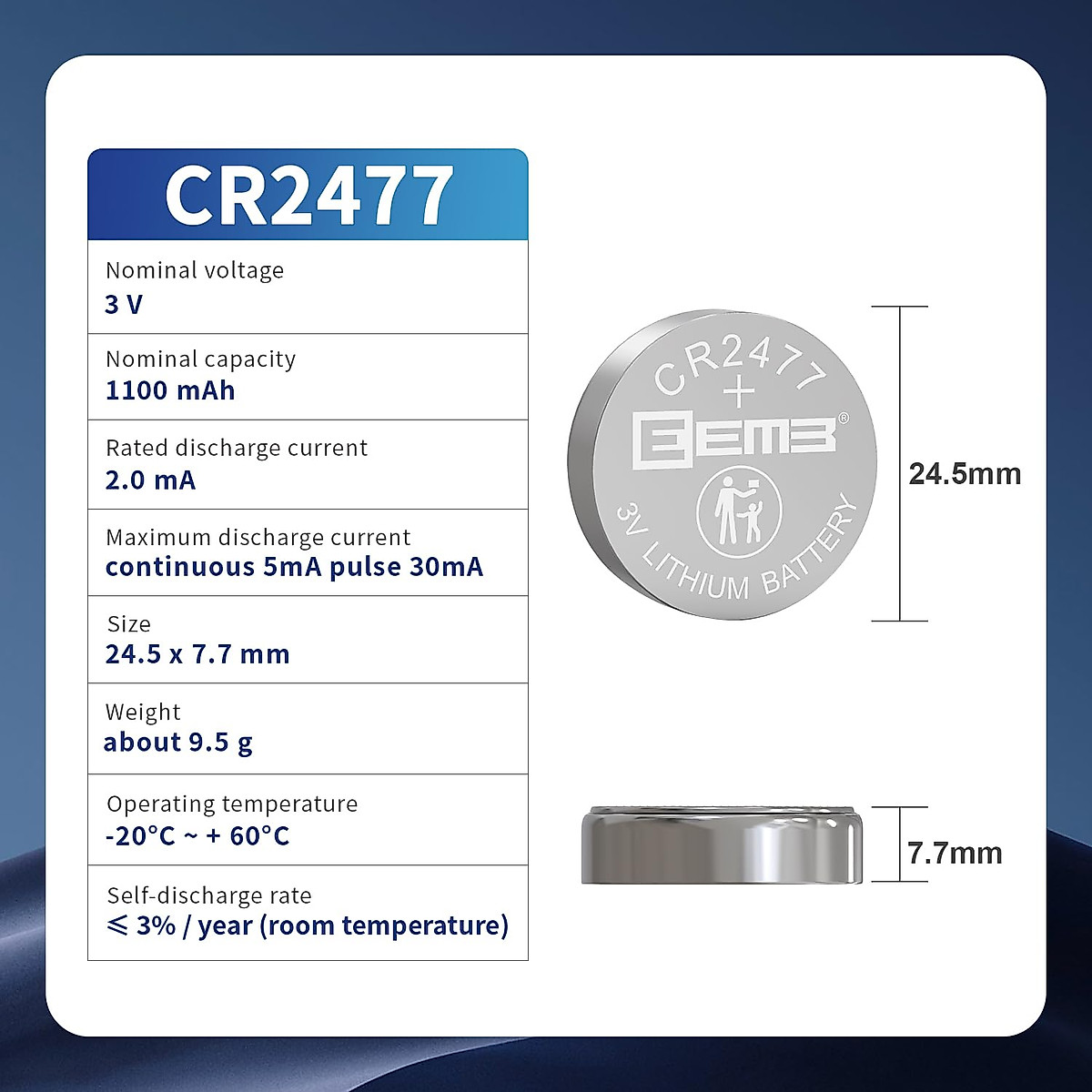 EEMB 5 Pack CR2477 Battery 3V Lithium Battery Button Coin Cell Batteries 2477 Battery DL2477, ECR2477 for Electronic Candle, Light, Remote Control, Key Fob, Alarm, Contact Sensor, Smart Devices…