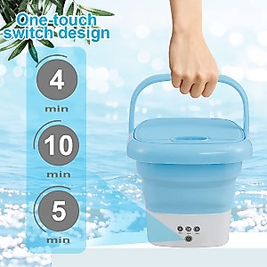 Portable Washing Machine, Mini Folding Washer and Dryer Combo,with Small Foldable Drain Basket for Underwear, Socks, Baby Clothes, Travel, Camping, RV, Dorm, Apartment (BLUE)