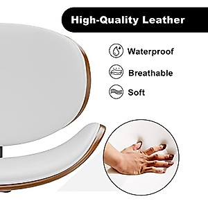 OKAKOPA White Desk Chair Small Office Chair 360° Swivel Height Adjustable Modern Office Chair Ergonomic Curved Wood Desk Chairs Leather Armless Desk Chair with Wheels (White)